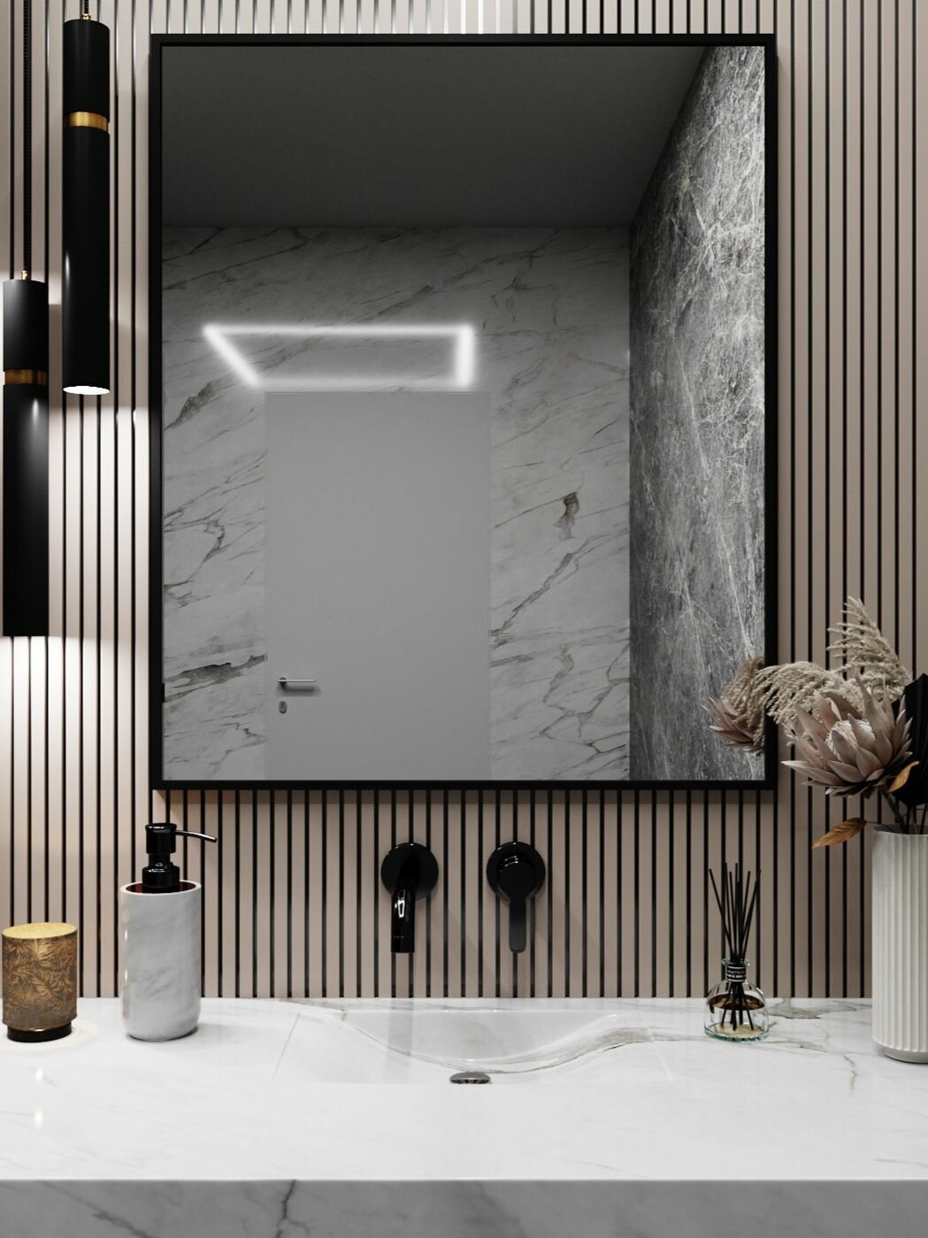 Зеркало настенное 80х70 см. BLX MIRROR в ванную в алюминиевой раме, Черное