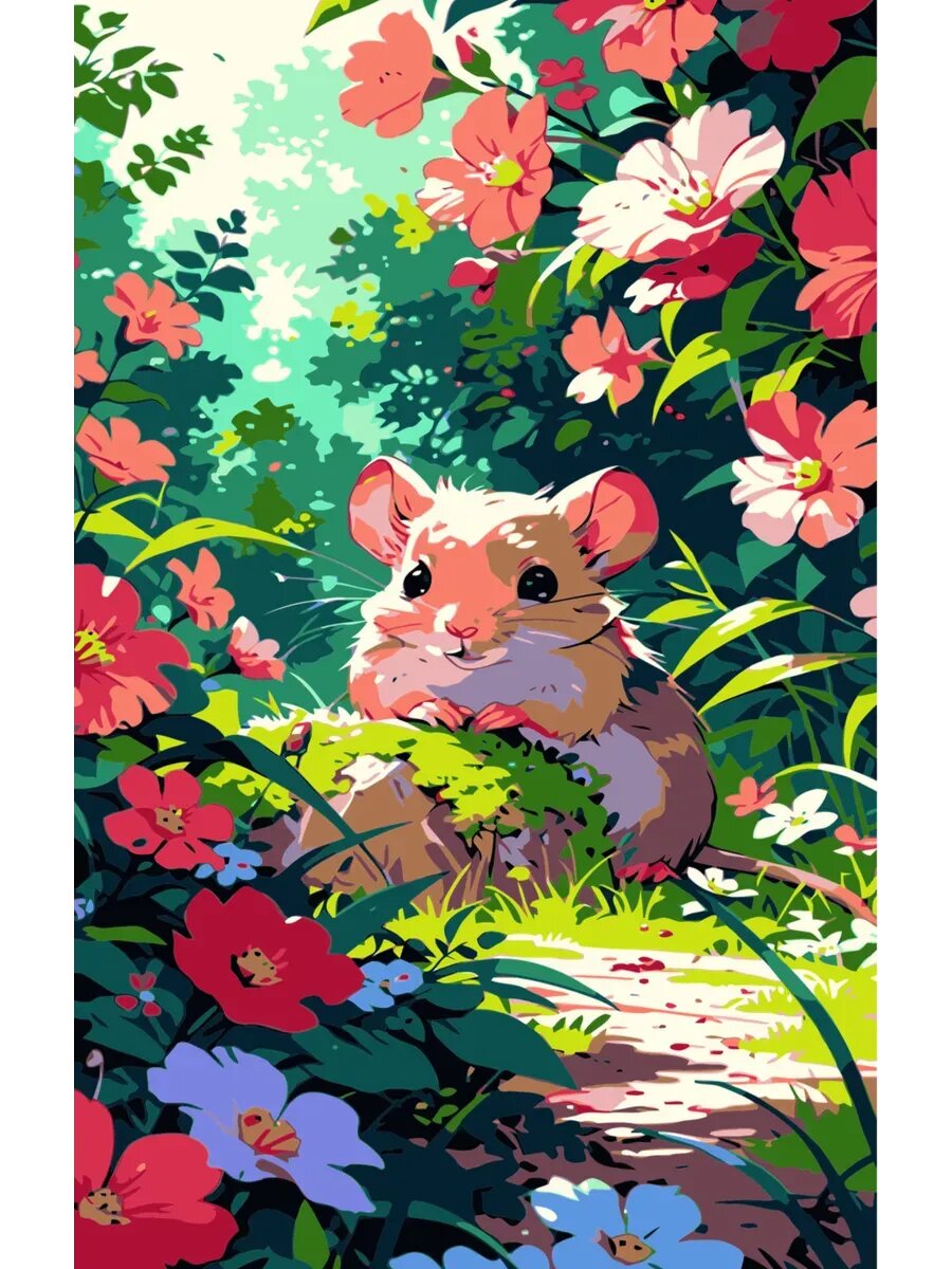 Картина по номерам хомяк в цветах