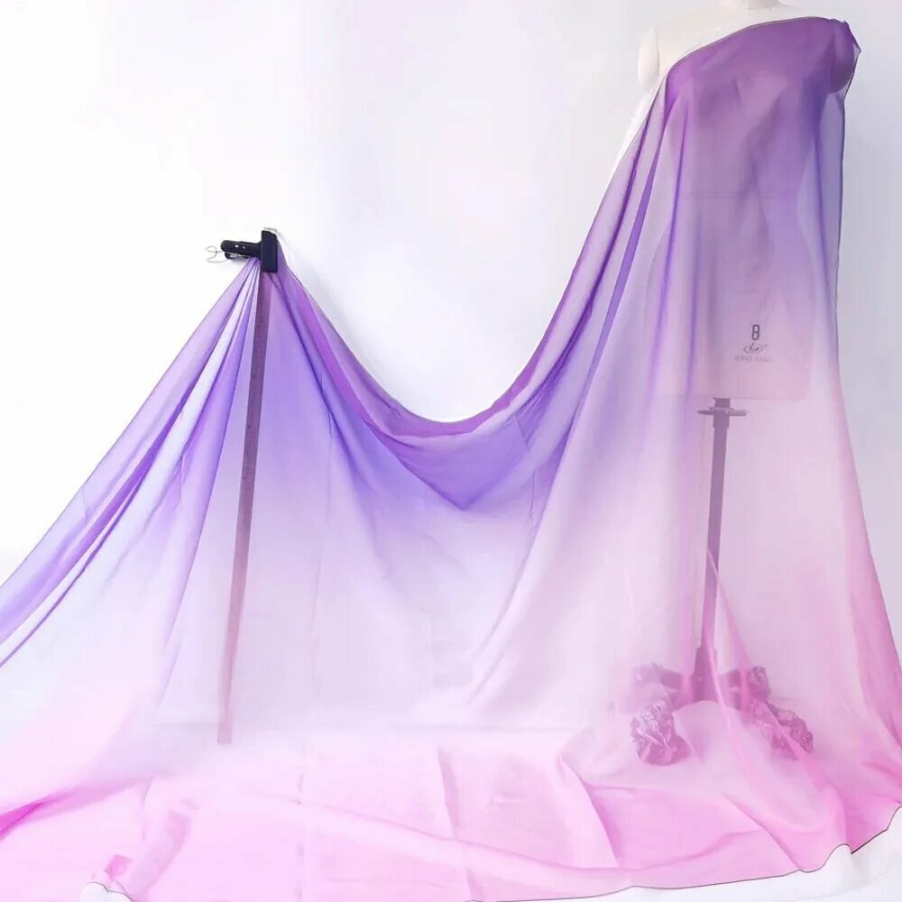 Ткань шифон для танцевальных шарфов, градиентный принт, прозрачная легкая, ширина 148 см, 30D, на метраж, для творчества и декора