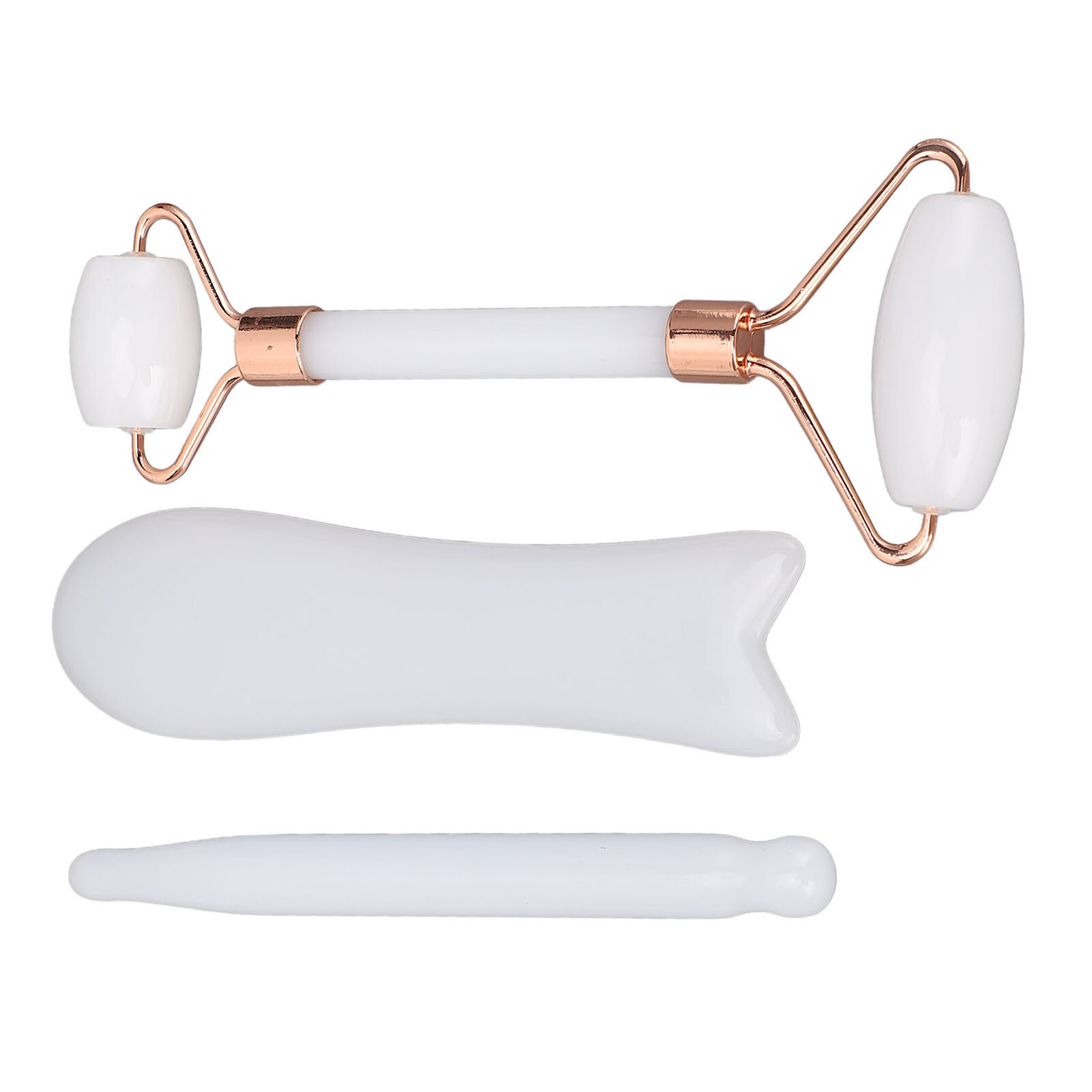 Нефритовый роликовый массажный набор Гуа Ша, ручной массажный набор для лица с двойными головками, нефритовый роликовый массажный набор для скребков, набор нефритовых роликовых массажных палочек для лица, белый нефрит