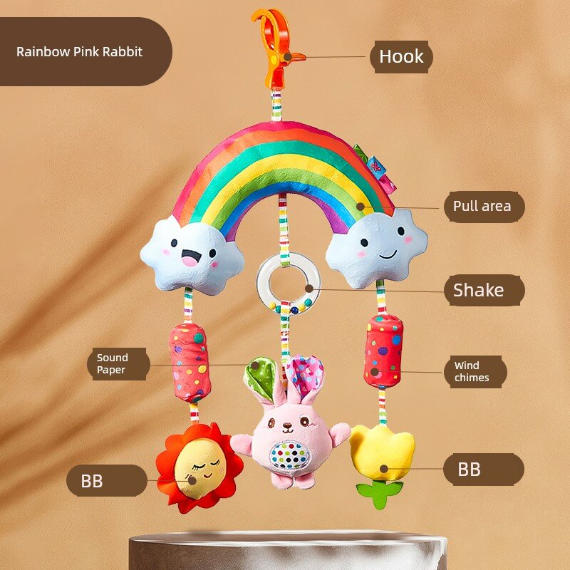 Кролик-радуга розового цвета, детская подвеска для коляски и автокресла