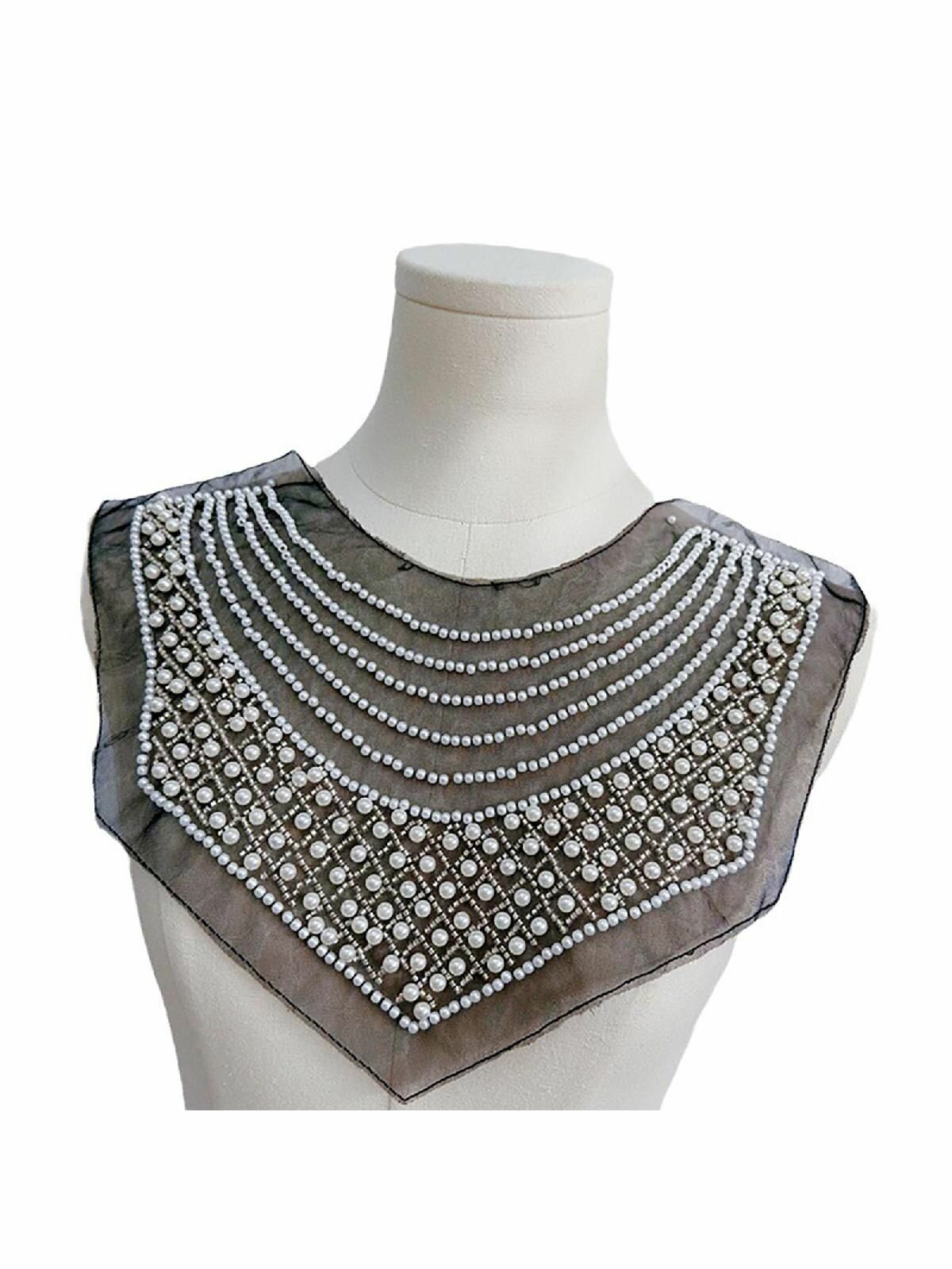 Вышитый воротник с бисером, Черный