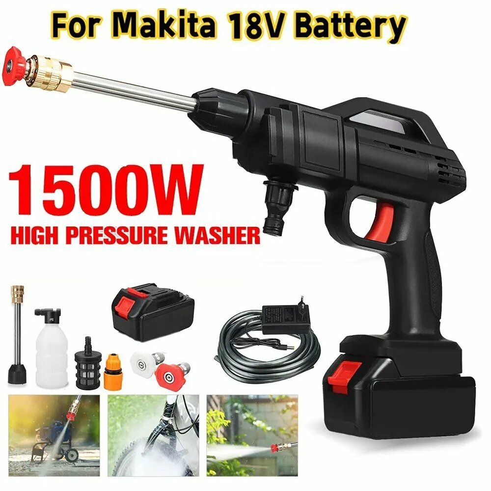 Электрический беспроводной водяной пистолет для автомойки, аккумуляторная батарея для очистки шланга, высокая прочность, 1/2 батареи