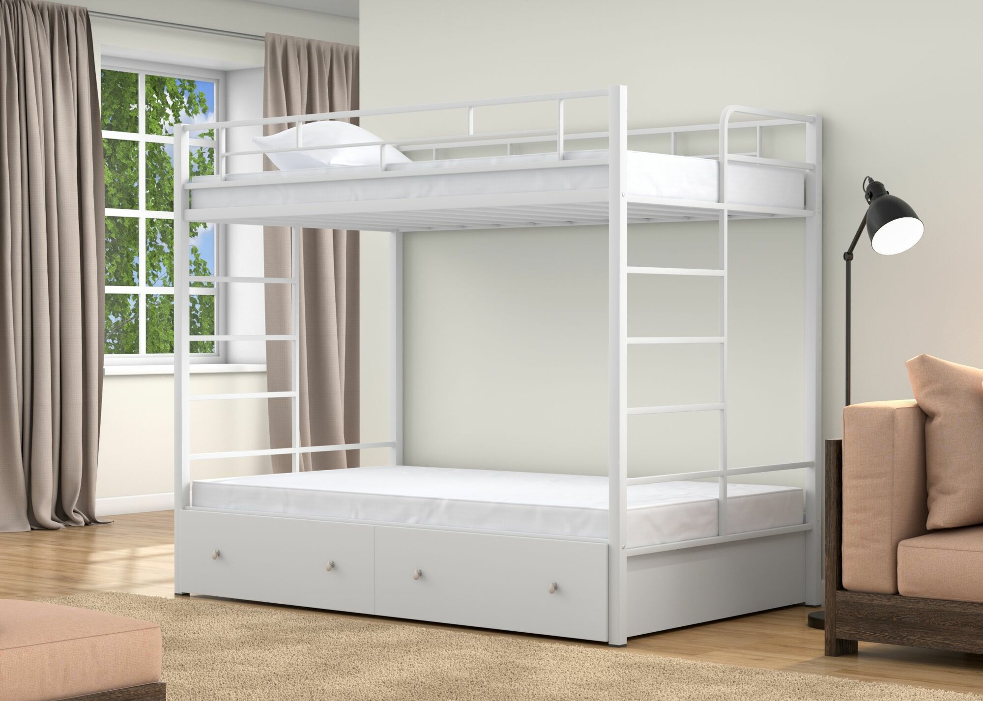 Двухъярусная кровать Валенсия 120х190 Твист Белый с ящиками Белыми