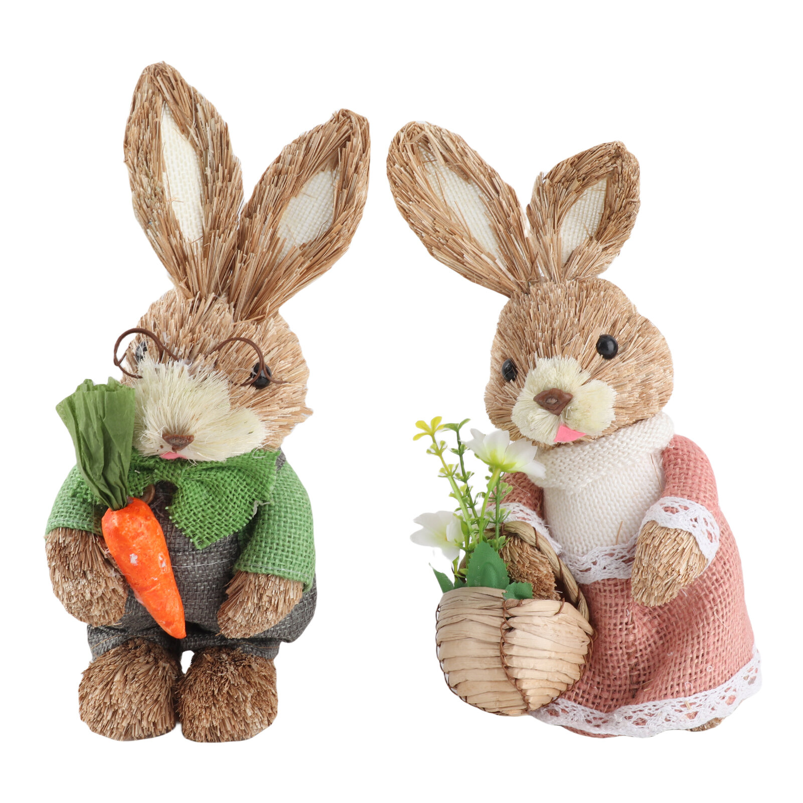 2 миниатюрных соломенных зайчика, 25 см, милые пасхальные фигурки зайчиков для украшения стола и весны.