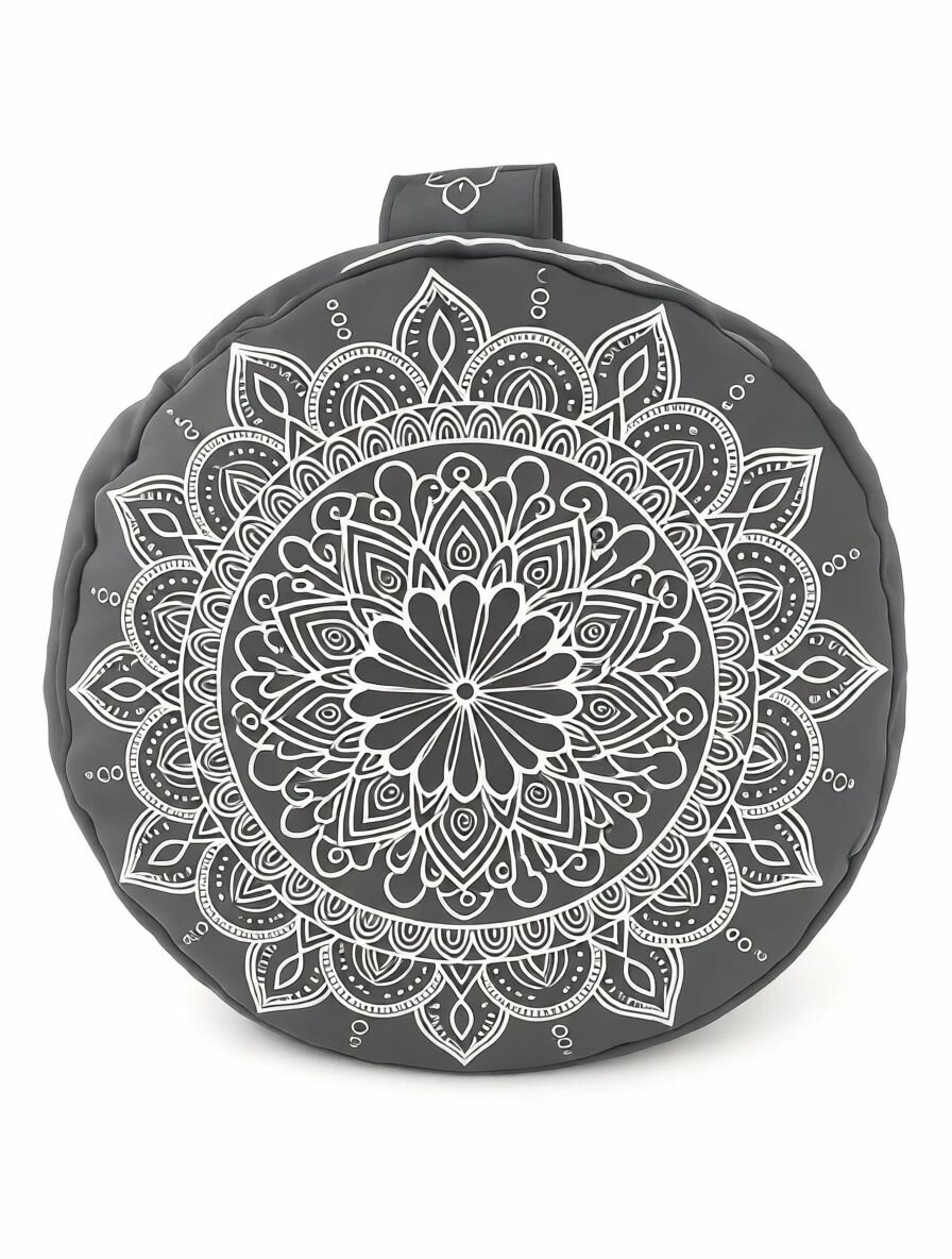 Дизайнерская круглая подушка пуф, 2 чехла, регулируется плотность, лузга, Мандала серый