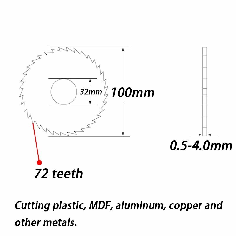 Твердосплавные дисковые пилы 100 мм. Фреза из вольфрамовой стали 100x22 мм. 22 25,4 27 32 мм. Толщина 0,6-6мм Bore 32mm (72T), Cut Thickness 3.5mm
