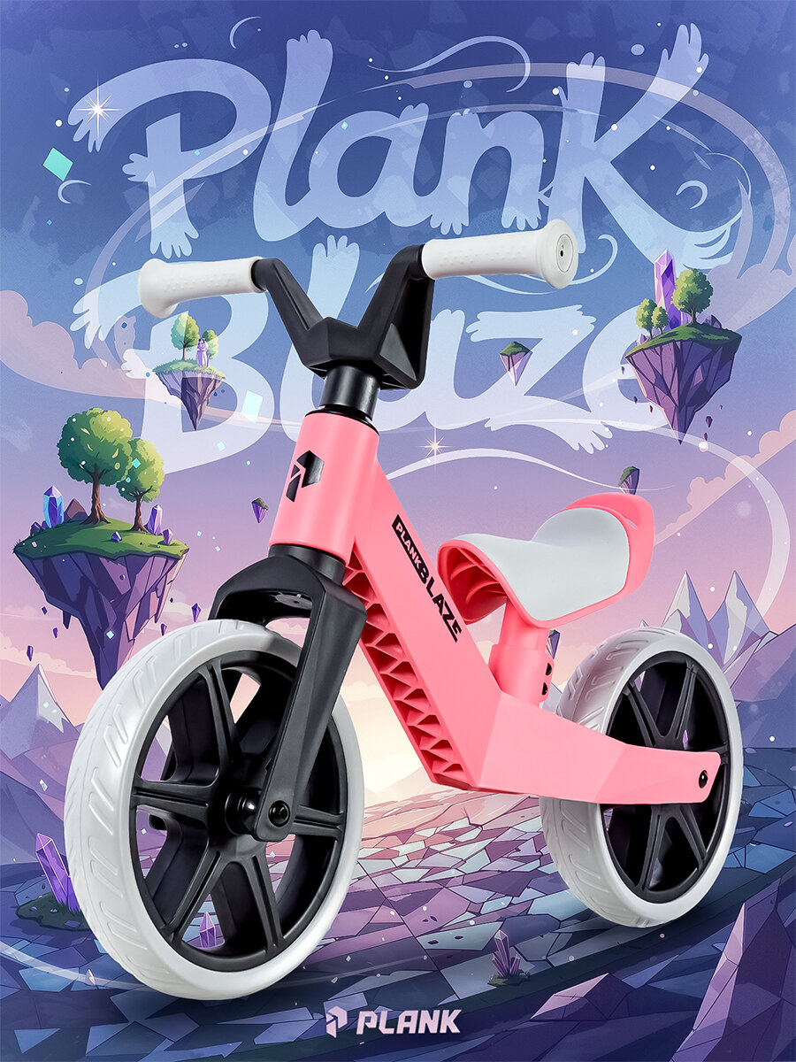 Беговел для детей 1-3 лет, регулировка сиденья, литые колеса, Plank Blaze