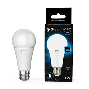 Лампа светодиодная Gauss Black A60, 16W, 1520lm, 6500K, цоколь E27, LED