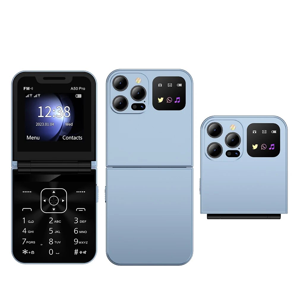 SERVO A50 PRO Flip Mobile Phone 2G GSM Dual Sim Cards Call Recording Blacklist MP3 FM Radio 2.4" Foldable Cellphones Flashlight