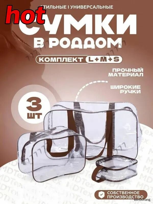 Сумки в роддом прозрачные для беременных набор 3 шт. без наполнения для мамы и малыша
