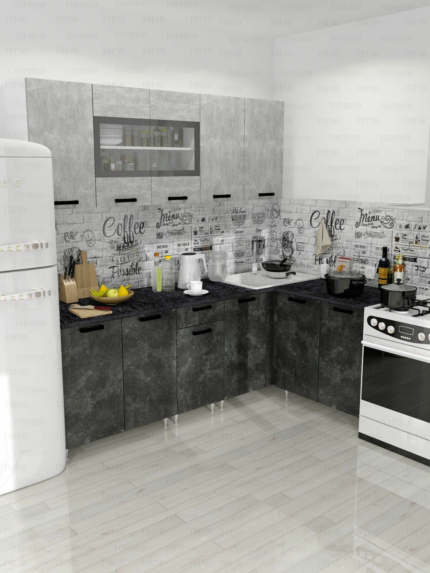 Угловой кухонный гарнитур 2.2х1.4 м, Бетон /Кастилло