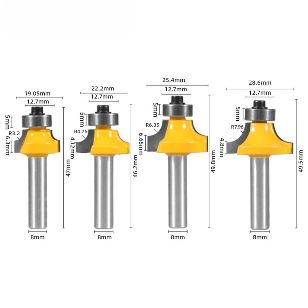 VENSTPOW Вогнутые радиусные фрезы из сплава вольфрама и кобальта 4pcs 8mm Set
