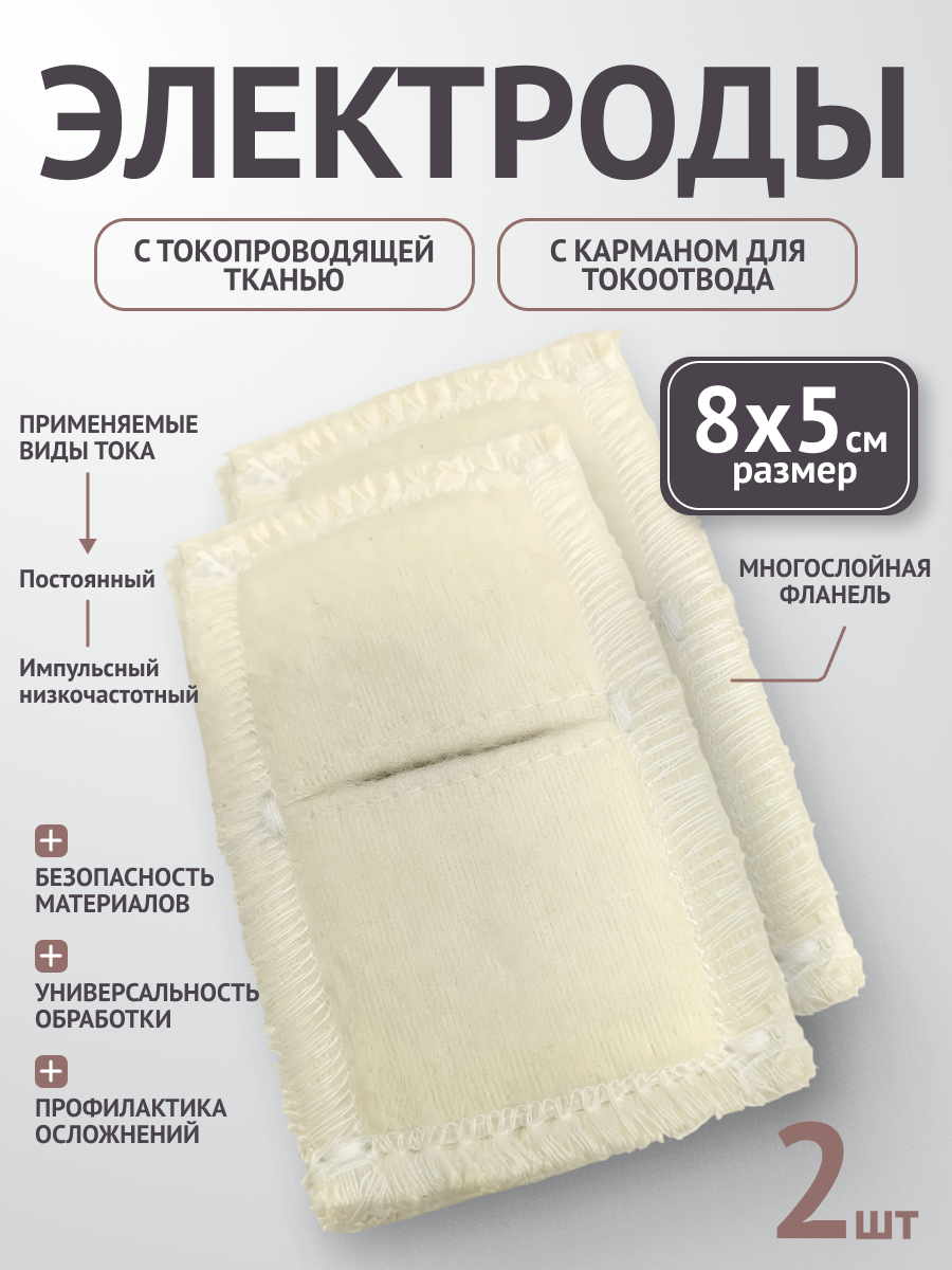 Набор 2 шт Электрод с токопроводящей тканью прямоугольный 50х80 (к Поток-1, Элфор-Проф)