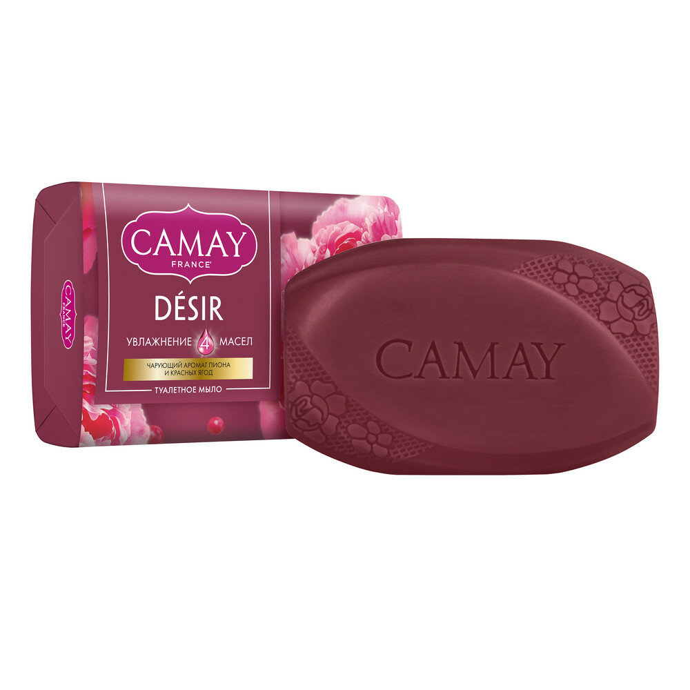 Мыло туалетное Camay Desir Увлажнение 4 масел, пион и красные ягоды, 85г