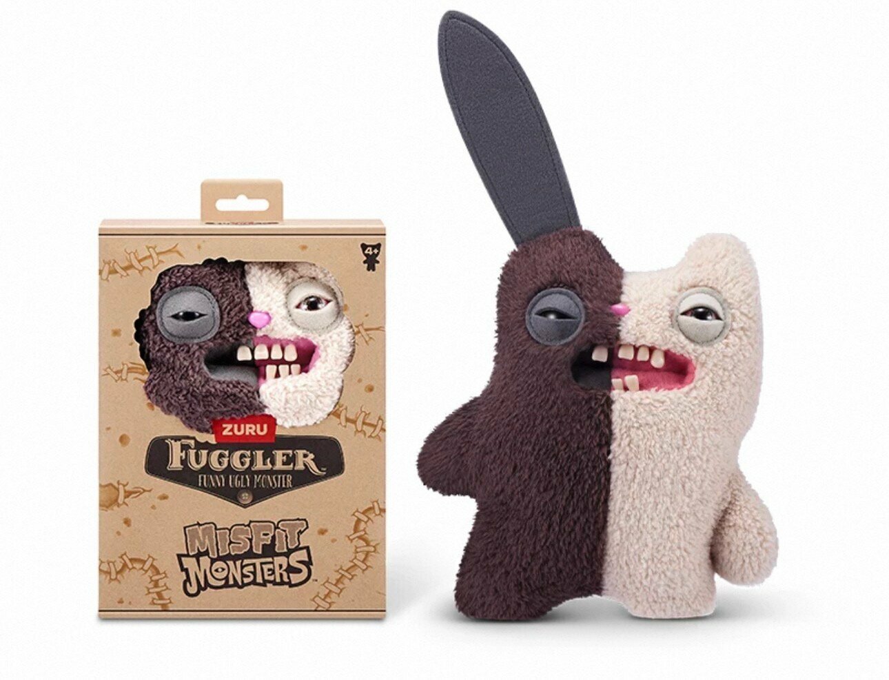 Fuggler игрушка/большая мягкая игрушка zuru fuggler/оригинал/misfit/половинчатые/пополам/монстр/коричнево-светлый/заяц