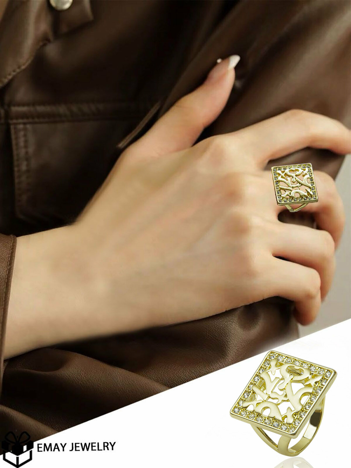 Кольцо, фианит, искусственный камень