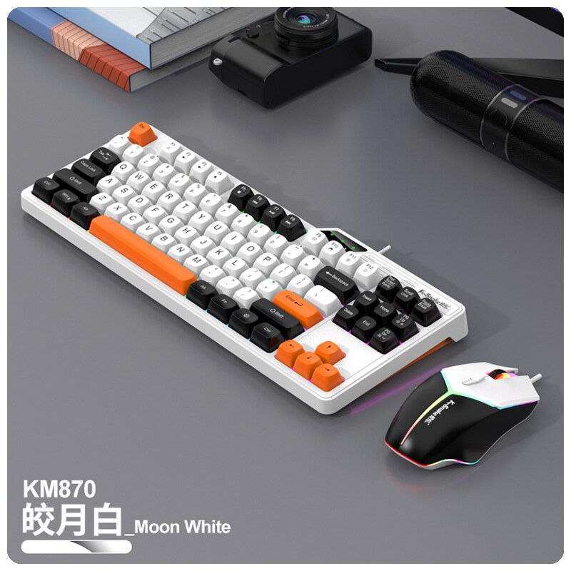 Viper K870 Проводной Механический Игровой Комплект Клавиатура и Мышь с Капсами MDA RGB-Подсветкой Цвет Лунный Белый