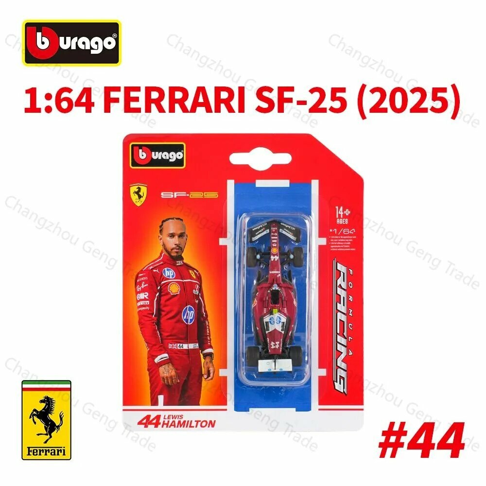 Bburago 1:64 2025 Ferrari SF-25 Формульный болид Формулы-1, Литые под давлением автомобили, коллекционная модель гоночных игрушек