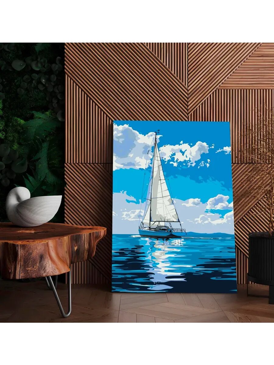 Картина по номерм Лодка-Яхта-Белый-Парус