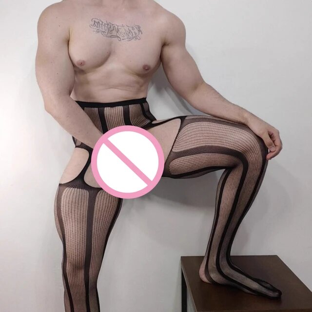 Мужские модные сетчатые леггинсы, сексуальные колготки, черные сетчатые чулки, нежное нижнее белье, летние, осенние, зимние фетиш-чулки для мужчин.