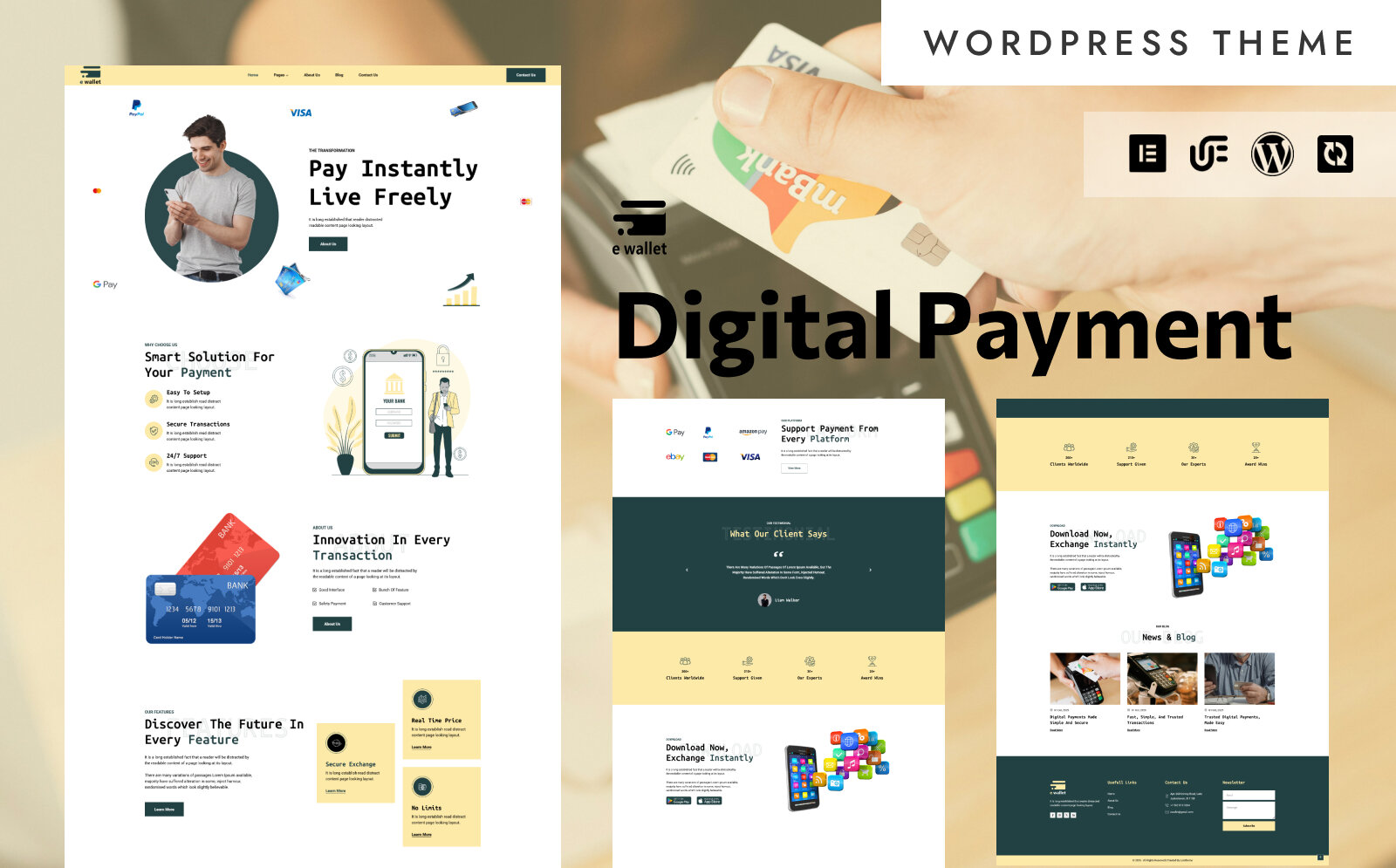 Подарочный сертификат на Шаблон для сайта Вордпресс с демоконтентом E Wallet - Digital Banking & Card Payment Services WordPress Elementor Theme WordPress Theme