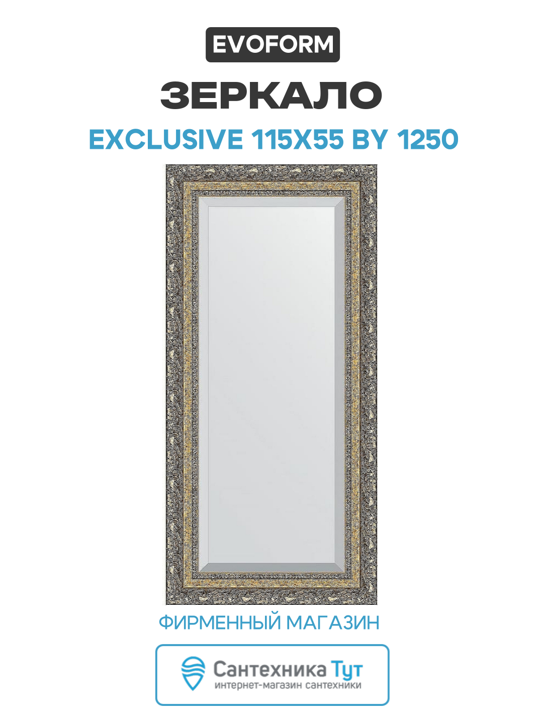 Зеркало Evoform Exclusive 115х55 BY 1250 с фацетом в багетной раме - Виньетка бронзовая 85 мм стекло бронза