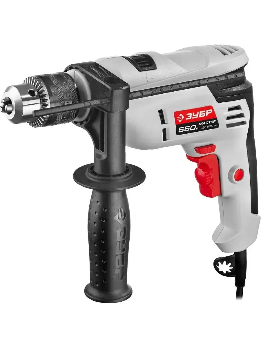 Ударная дрель ЗУБР ДУ-550 ЭР, мощность 550Вт, патрон ключевой, серый, в коробке
