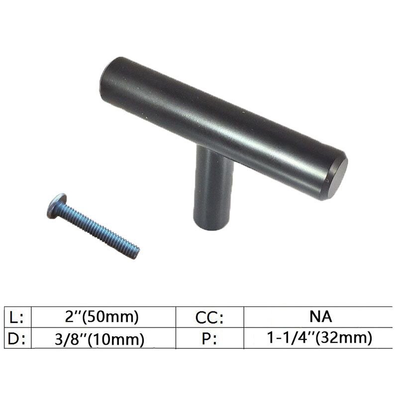 Ручка для ящика timeless hardware t bar из нержавеющей стали, черный, 2 дюйма