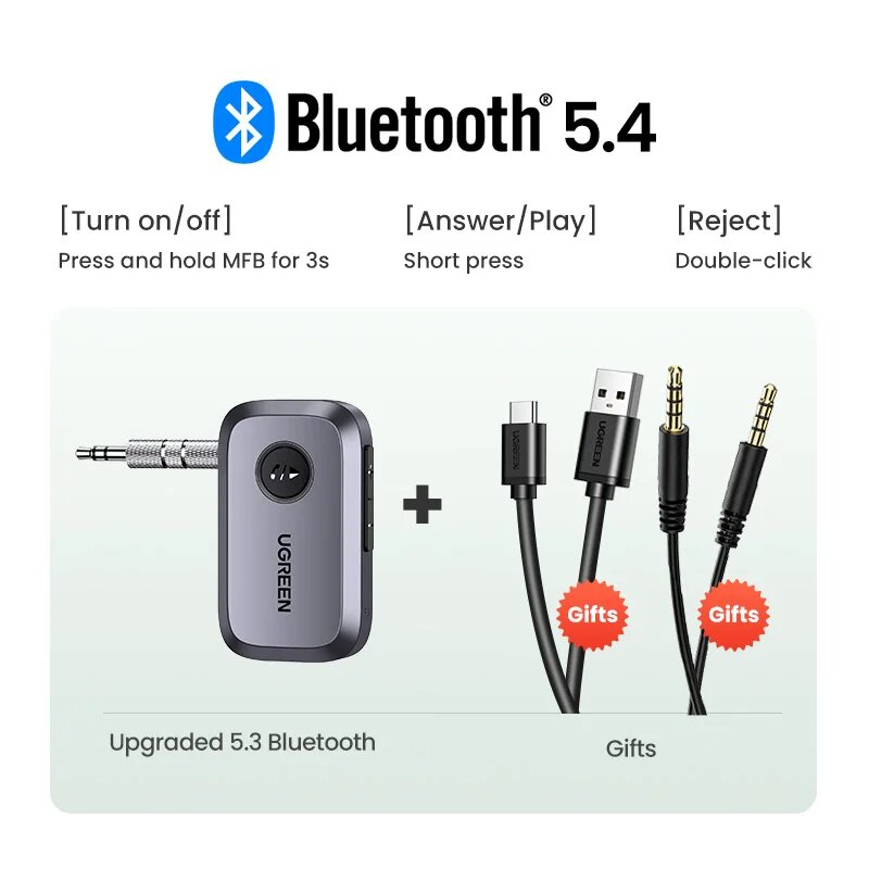 Беспроводной адаптер UGREEN Bluetooth 6.0 AUX 3,5 мм Silver