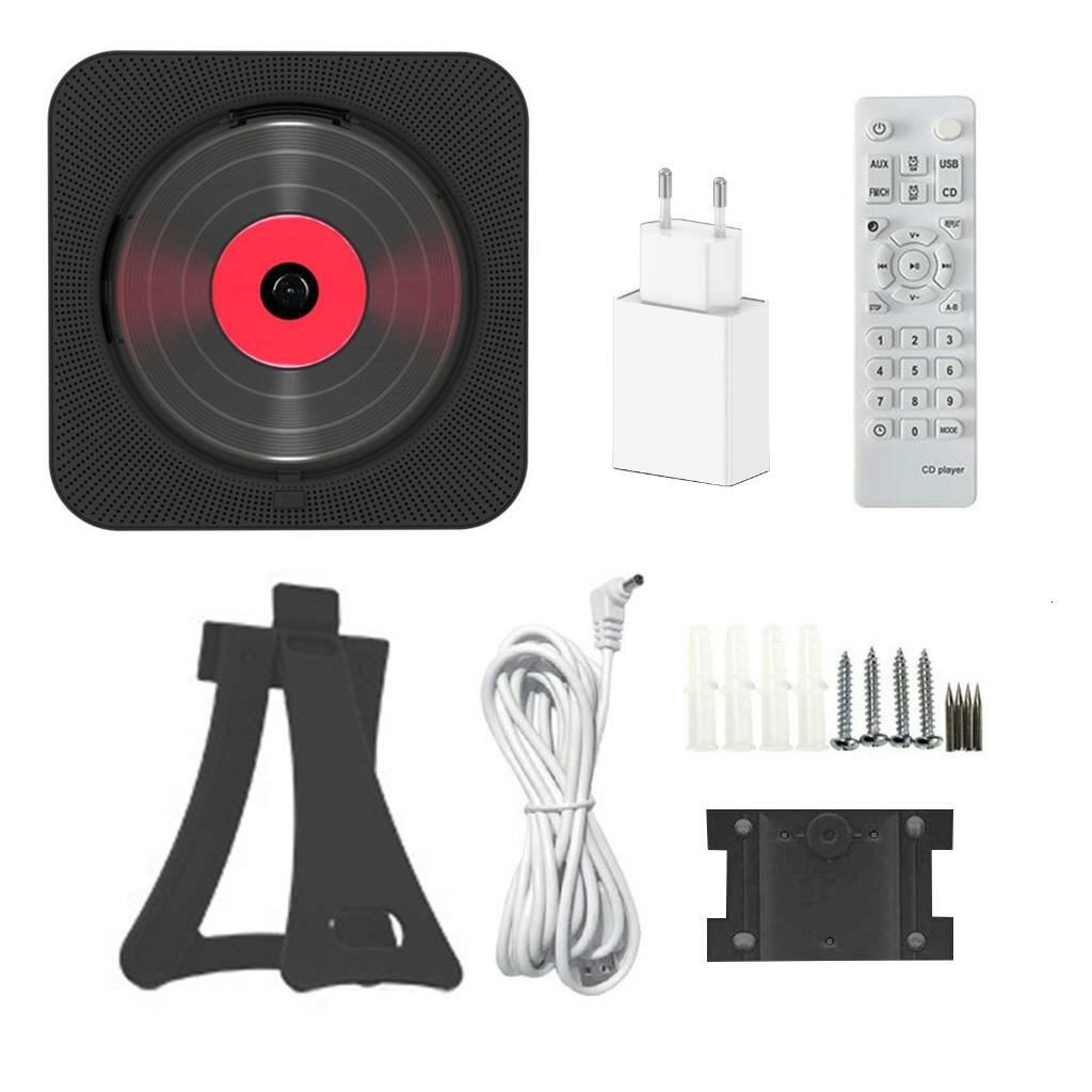 Настенный CD-плеер с колонками, Черный - Подключаемая модель EUplug