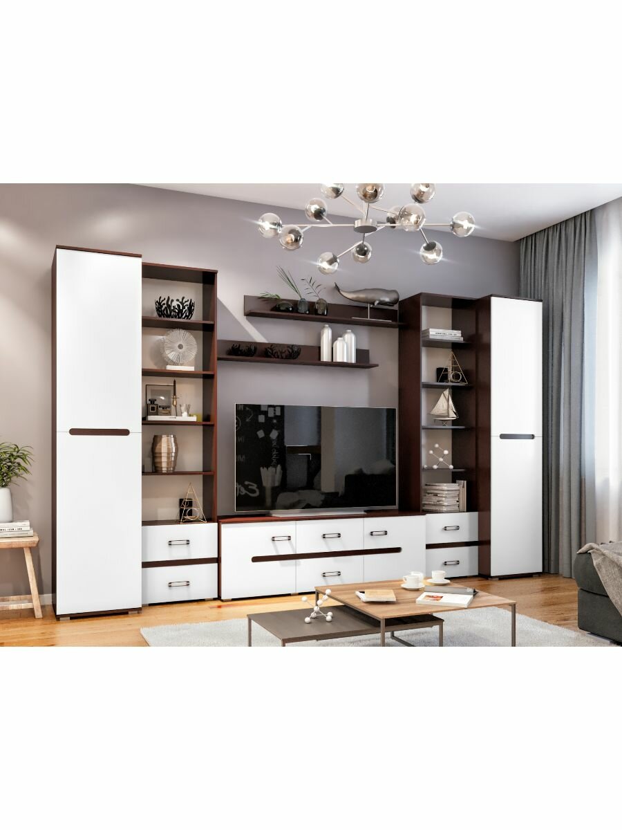 Гостиная Ким Вариант №2 3668х2236х524, Венге/Белый глянец, МИФ