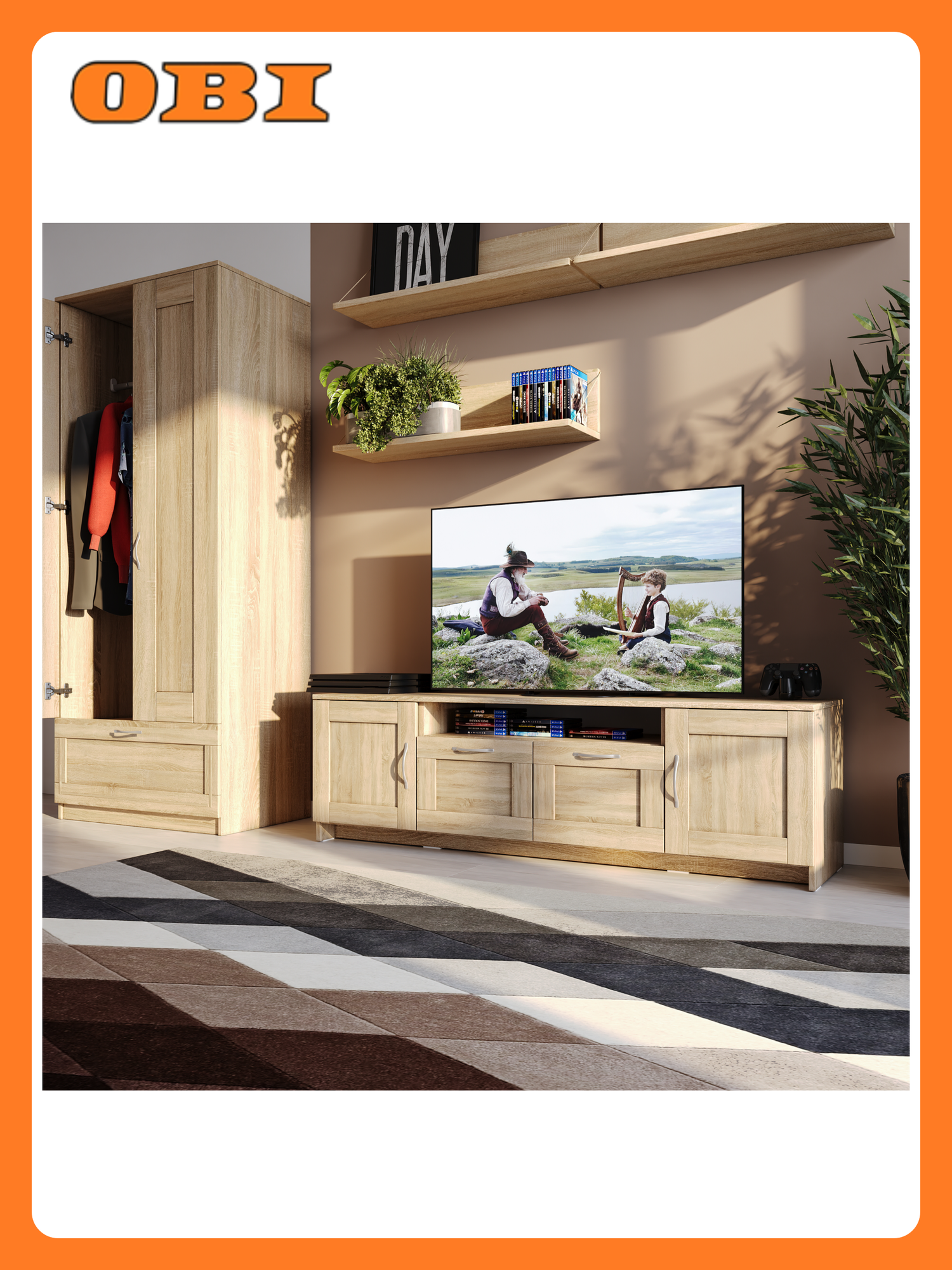 Тумба под телевизор Шведский Стандарт Сириус 2 двери и 2 ящика 156х47 см дуб сонома