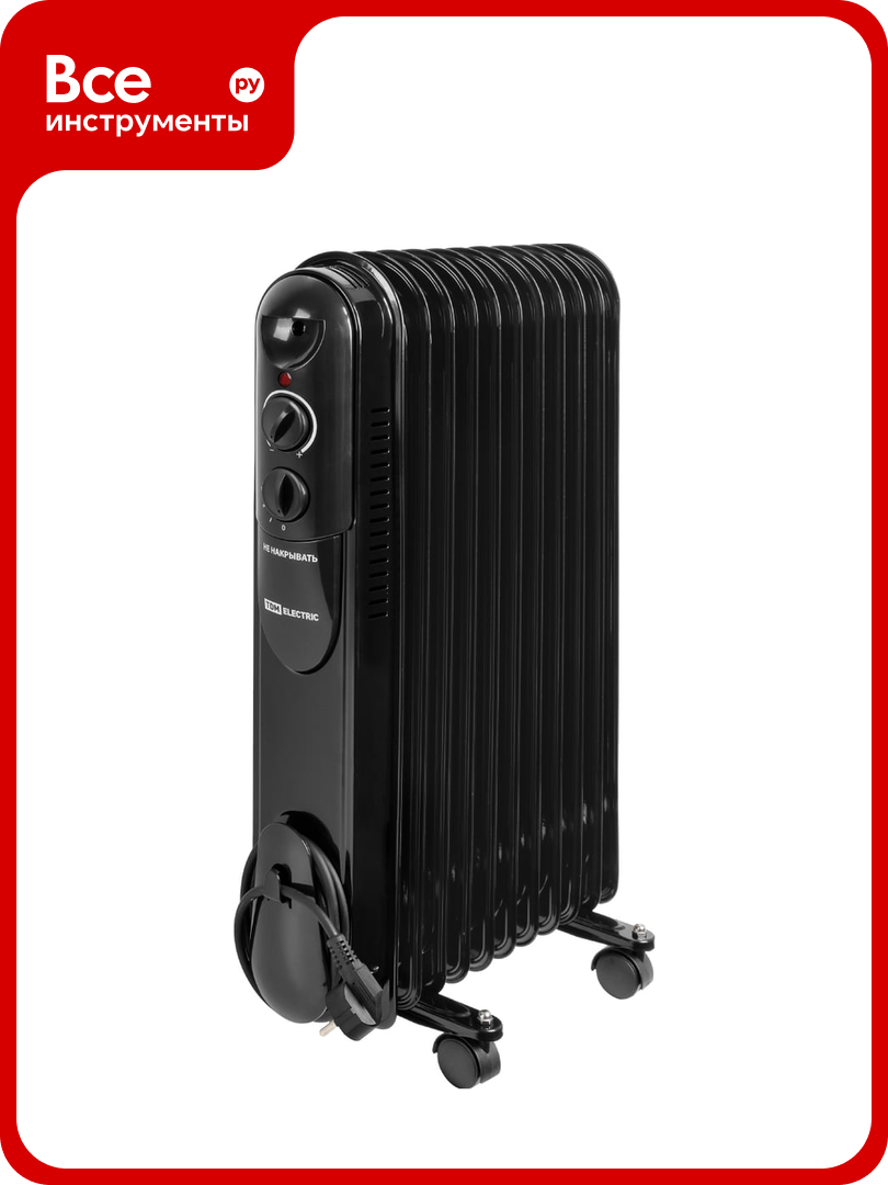 Масляный обогреватель TDM ELECTRIC МО-11К, чёрный, 2500 Вт, 11 секций, регулятор мощности 1000/1500/2500 Вт, термостат