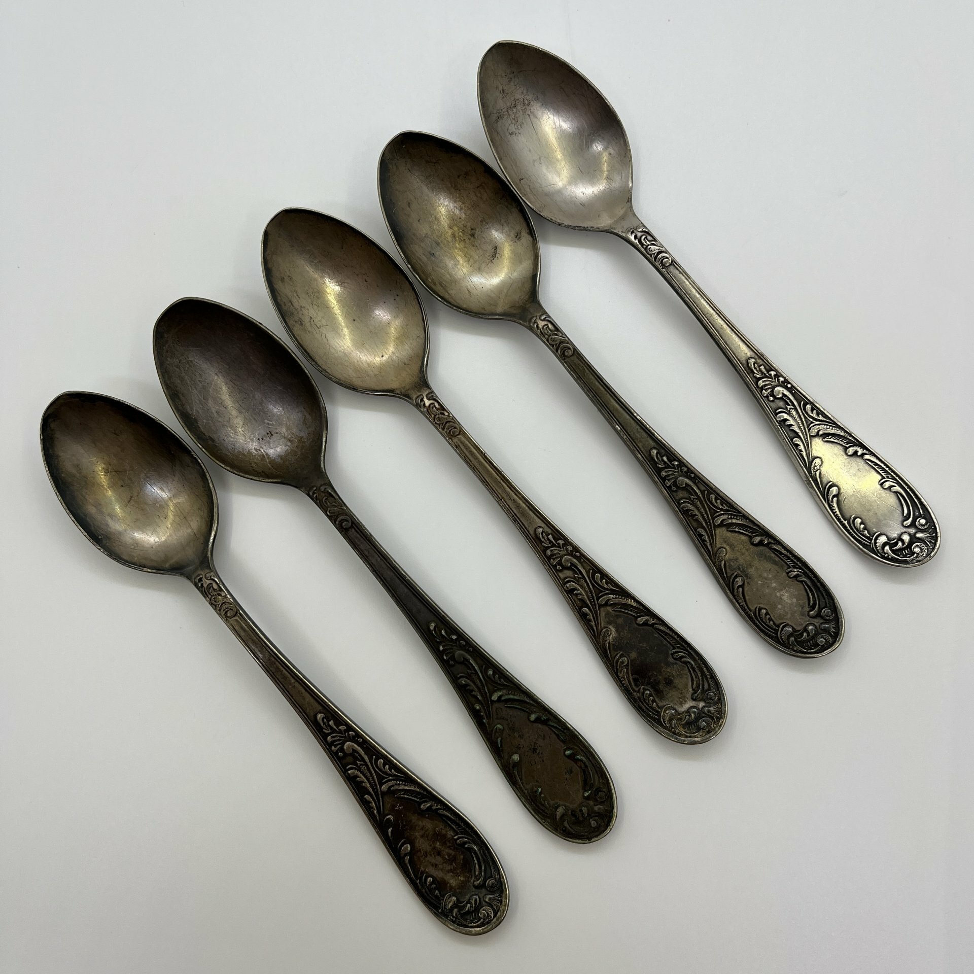 Набор из 5-ти чайных ложек с растительным декором, мНЦ (медь-никель-цинк)