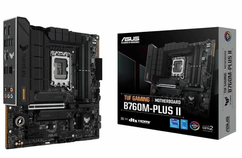 Материнская плата ASUS TUF GAMING B760M-PLUS II, LGA1700, mATX, 4xDDR5, HDMI, DP, 3xM.2, LAN 2.5Gb