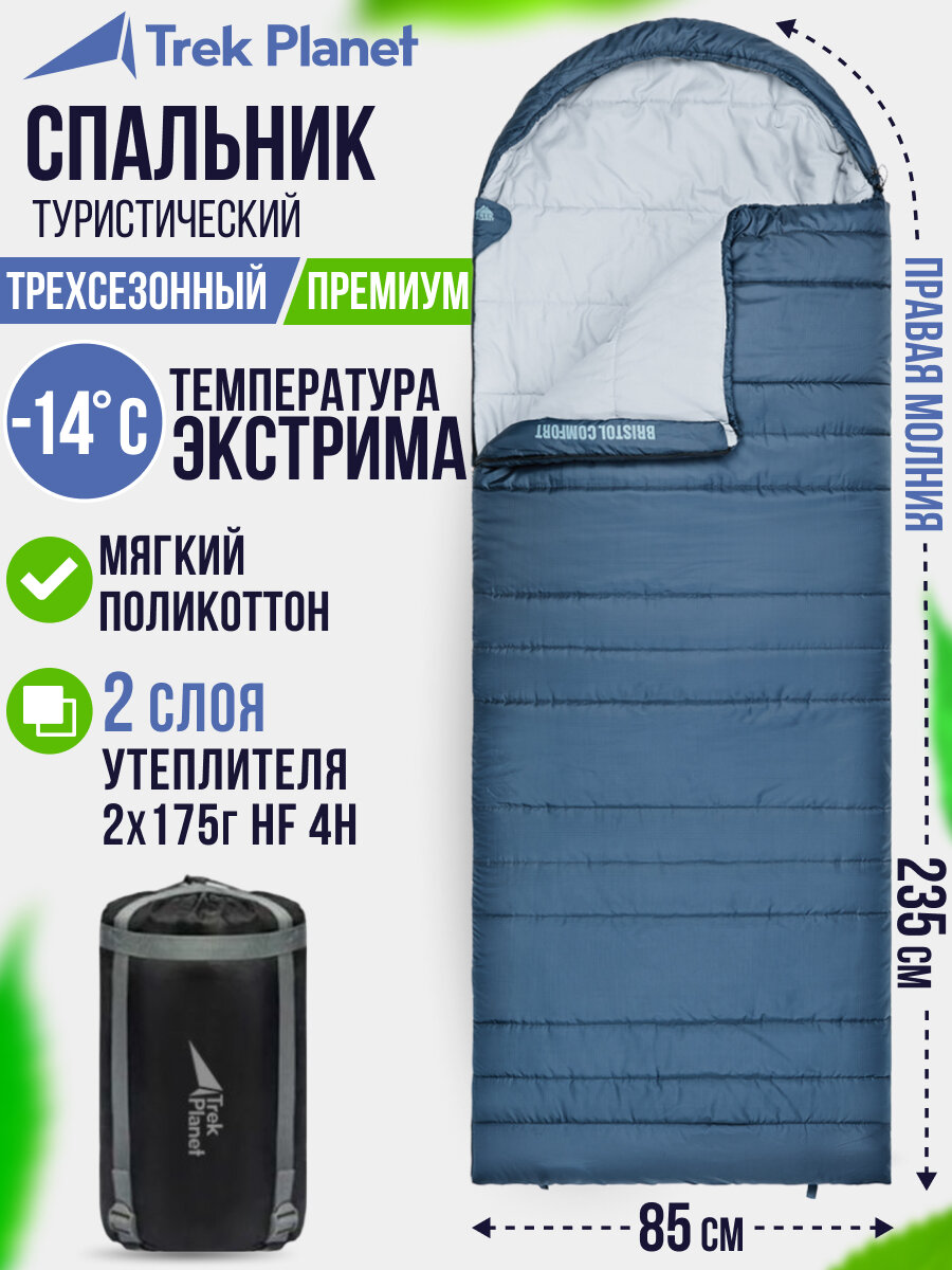 Спальный мешок TREK PLANET Bristol Comfort, правая молния, цвет: синий