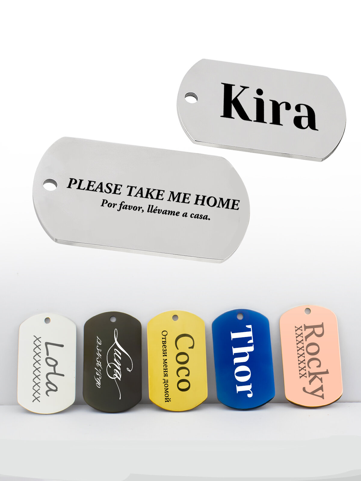 Адрес для собак из нержавеющей стали, Лазерная гравировка,3 размера,6 цветов, Чёрный,30 x 18 mm