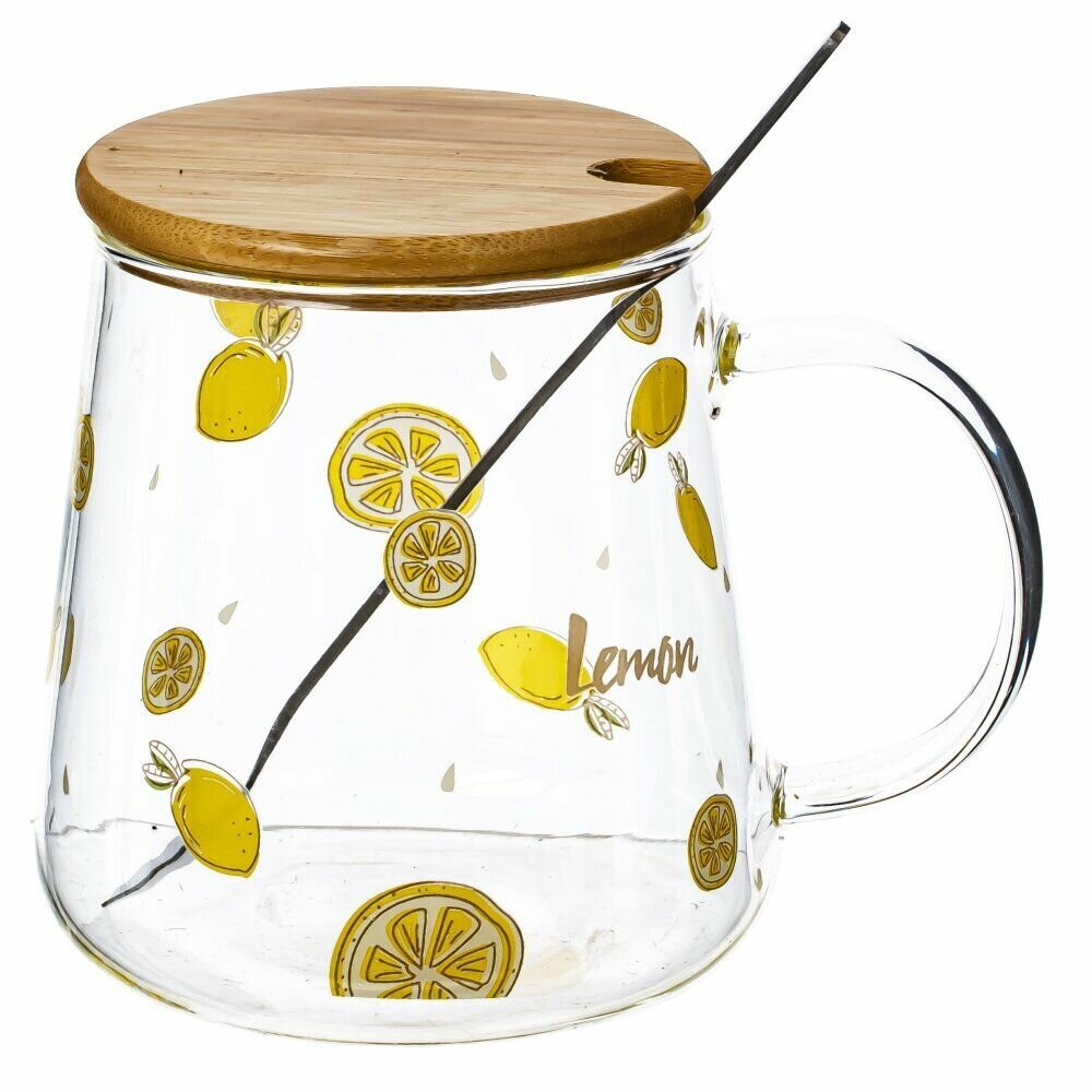 Кружка с крышкой и ложкой "Лимоны", 450 мл