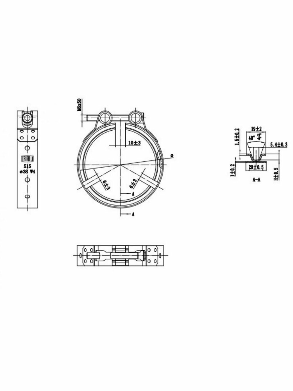 Хомут глушителя V-band с фланцами D=63 мм нержавеющая сталь TRIALLI VCB 63 SS