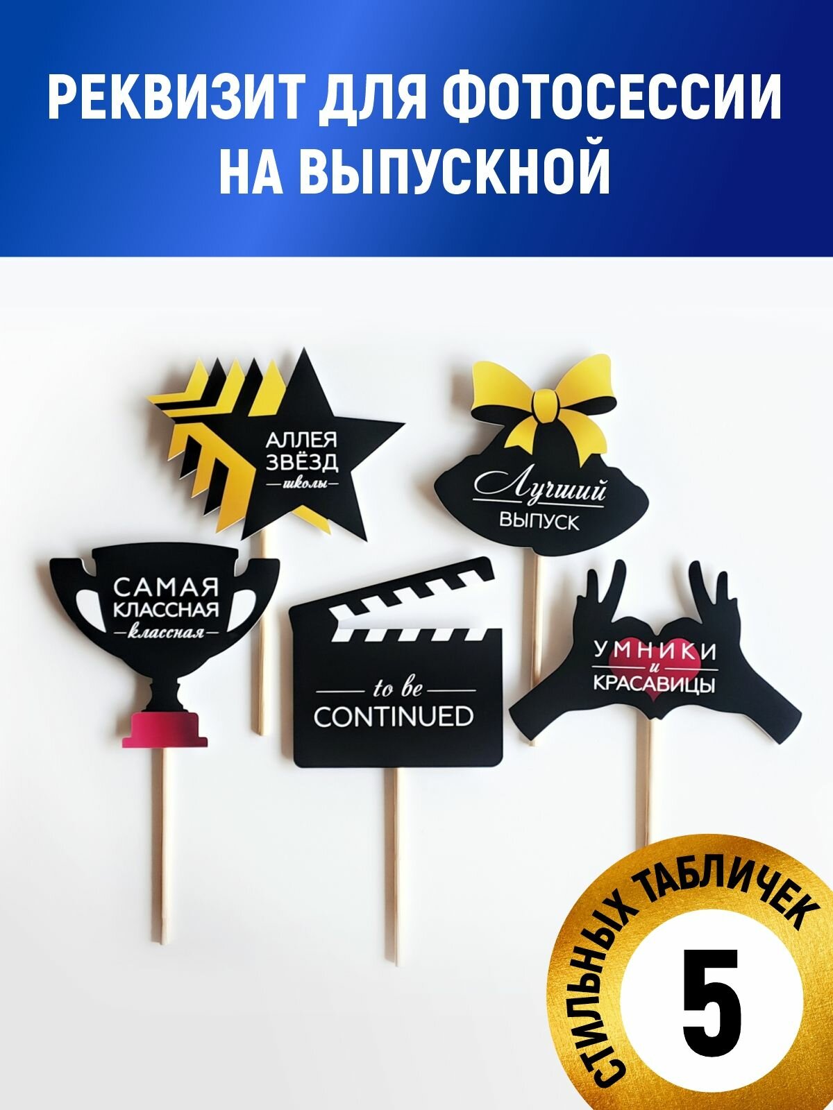 Таблички для фотосессии в школе Выпускной, 5 предметов