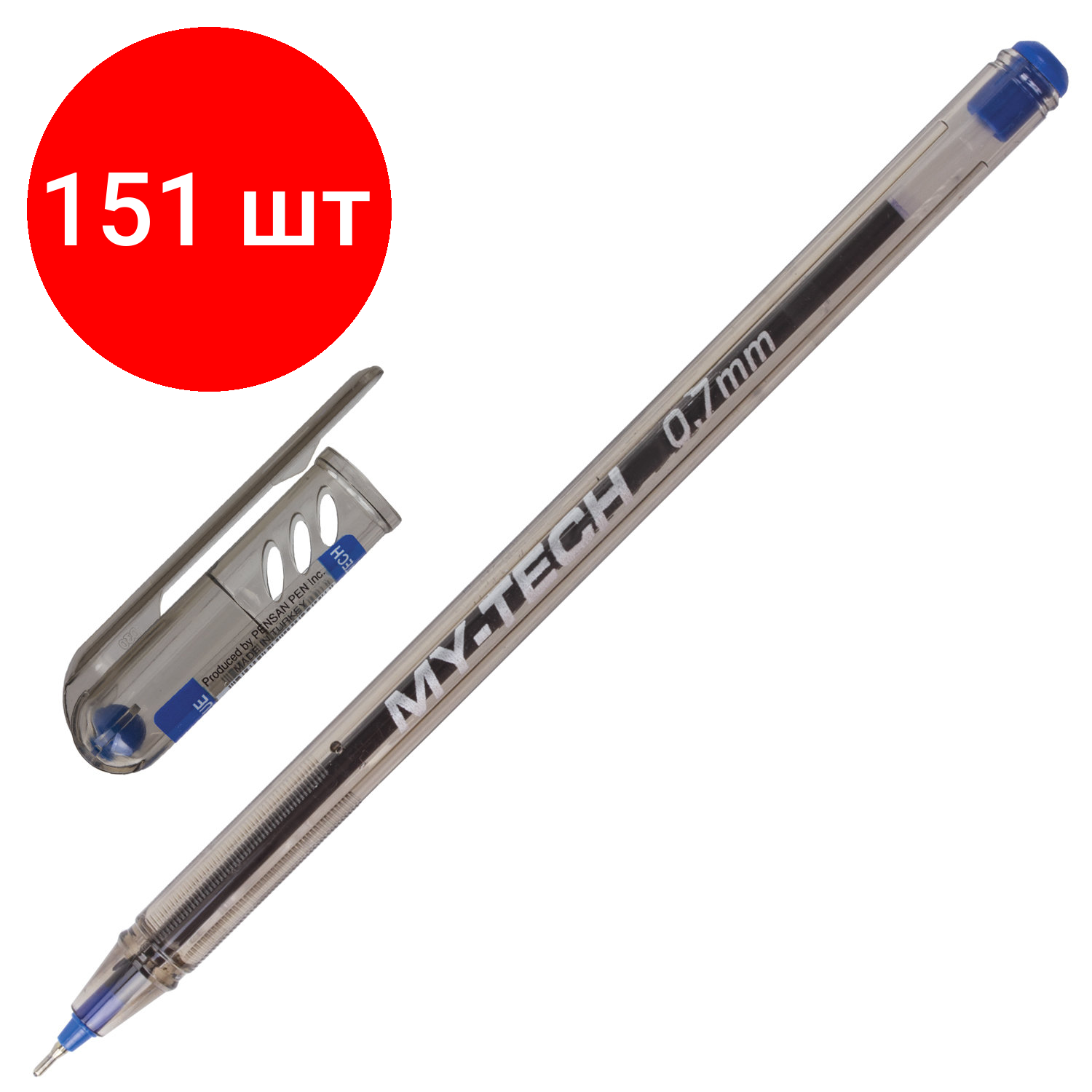 Комплект 151 шт, Ручка шариковая масляная PENSAN "My-Tech", синяя, игольчатый узел 0.7 мм, линия письма 0.35 мм, 2240