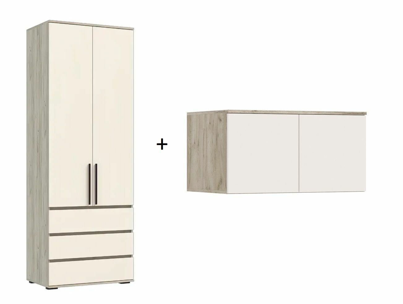 Норд Шкаф 2-х ств. 80 см. с ящиками + антресоль Кашемир, Дуб Крафт серый