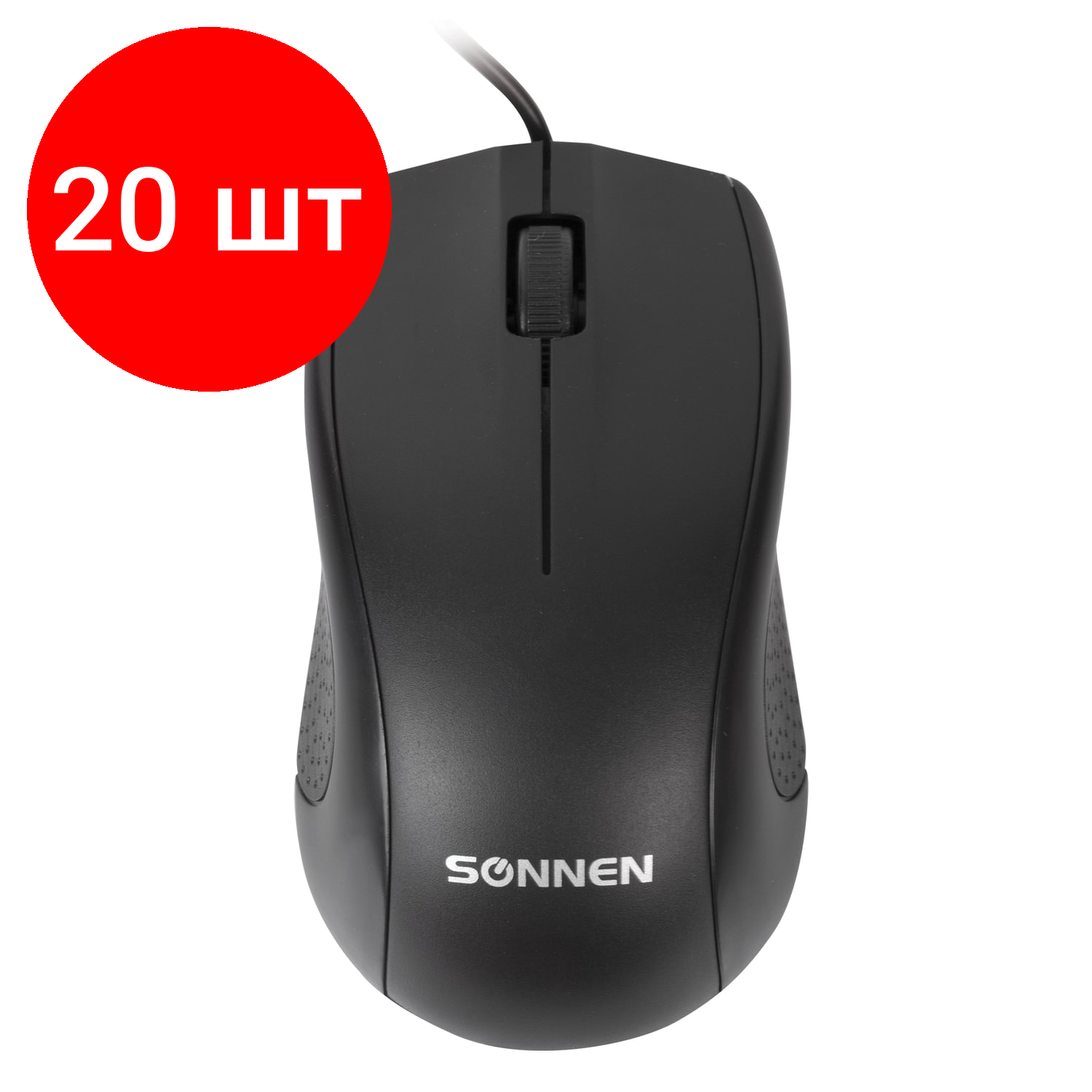 Комплект 20 шт, Мышь проводная SONNEN М-201, USB, 1000 dpi, 2 кнопки + колесо-кнопка, оптическая, черная, 512631