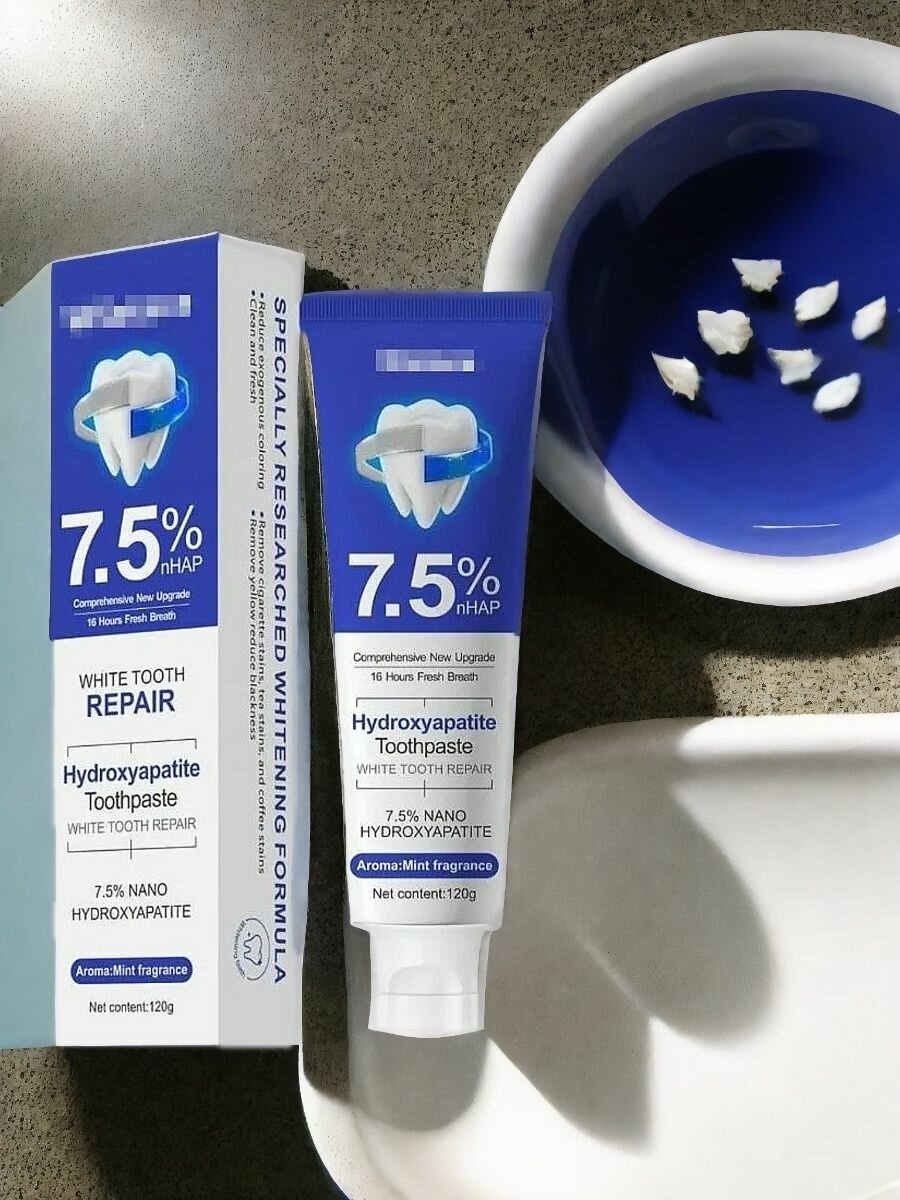 Зубная паста Beamach с гидроксиапатитом 7,5% для восстановления эмали и отбеливания зубов, освежающий вкус, без фтора, 4,23 унции, мягкая формула для ухода за чувствительными зубами