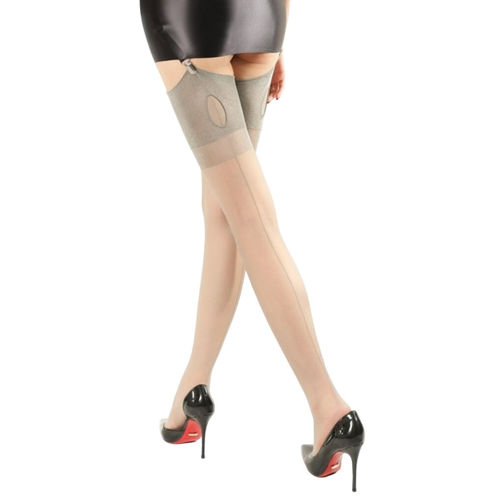 Чулки с имитацией замочной скважины в стиле ретро-серый-M