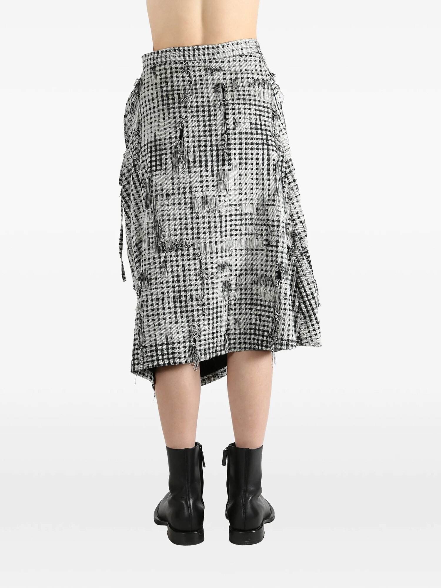 Юбка Y's Frayed check-pattern midi skirt, размер 44, белый — фото 1