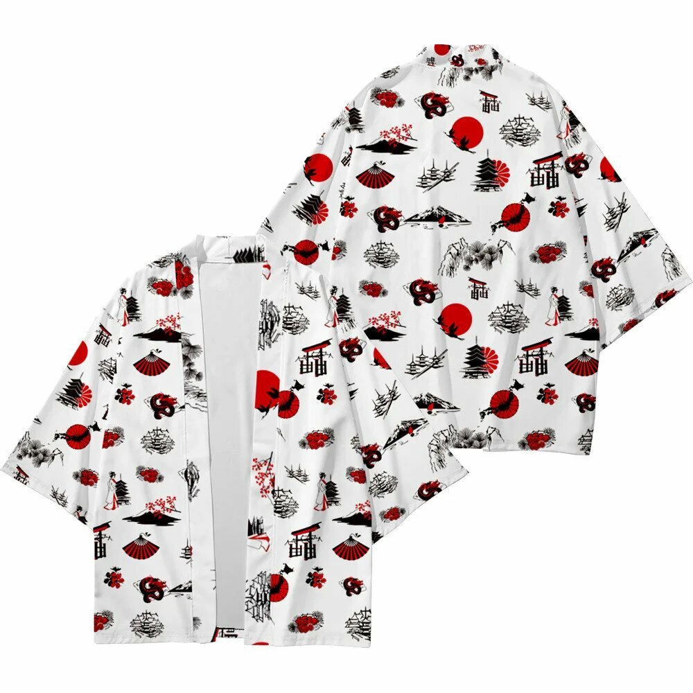 Мужской полиэстеровый хаори с принтом подсолнухов Красный, XXL, 12