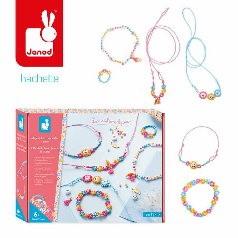Набор для творчества Janod - Набор для изготовления 6 креативных украшений Цветы из бисера- Янод J07998