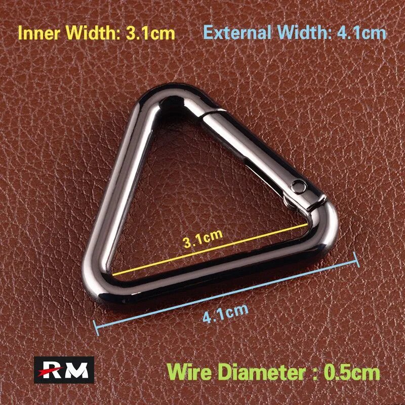 Треугольный карабин для сумки, Треугольная пружинная пряжка, Материал цинкового сплава, Внутренний диаметр 3,1 см, черный, 2 шт